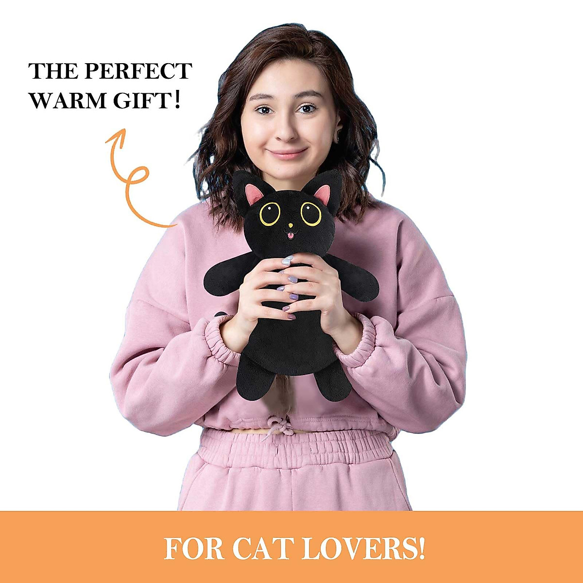 Yipem Microwave Heating Pad for Period Cramps Pain Relief - Microwavable Stuffed Animal for Cramps Neck Shoulder Muscles Knee Joints - Cute Cat Gifts for Women - Small Black Cat