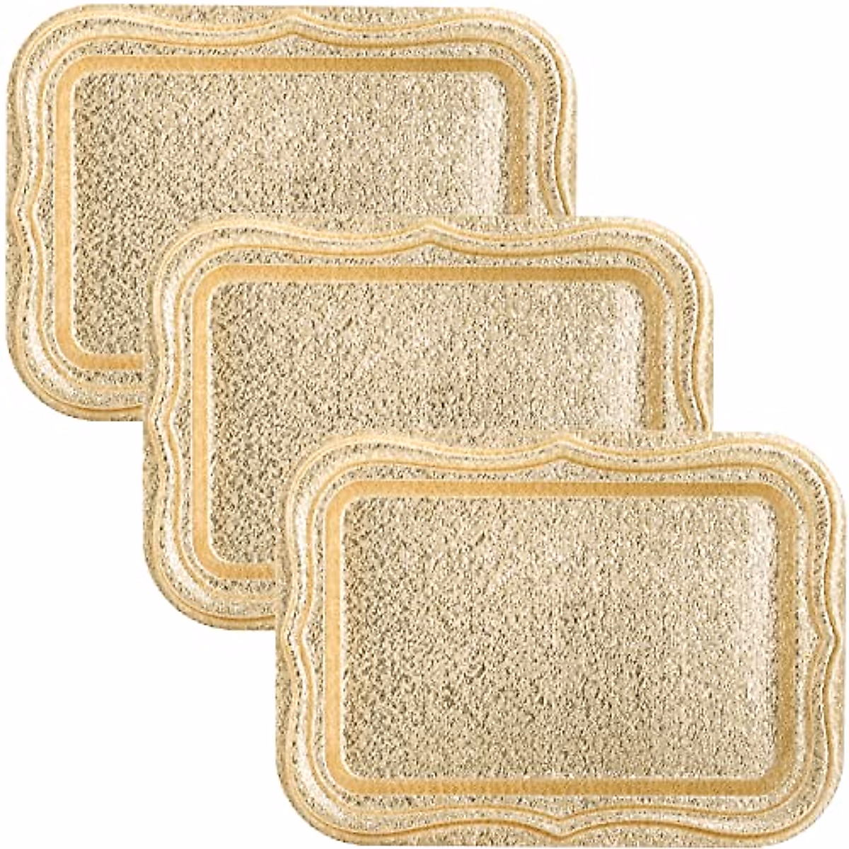 ZEAYEA 3 Pack Gold Serving Trays, Acrylic Rectangle Serving Platters, 14.5 inch Decorative Gold Plastic Trays for Home, Restaurant, Hotel, Wedding, Centerpiece Display