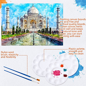 48 Pcs Canvas Painting Boards Set Including 12 Pcs 8 x 10 Inch Blank White Canvas Panels 12 Pcs Round Paint Tray Palettes and 24 Pcs Nylon Brushes for Oil Acrylic Watercolor Paint Kids Party Classroom