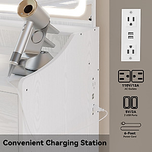 LIKIMIO Makeup Vanity Desk with Mirror and Lights, Vanity Table Set with Storage Drawer, Chair and Three Shelves, White