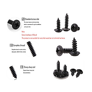 LBY 1000pcs M2.3 M2.6 Truss Head Self Tapping Screws, Wafer Head Screws, Pan Head with Washer Screw 10 Sizes Self Tapping Screws Assortment Kit, Carbon Steel (Blacking)