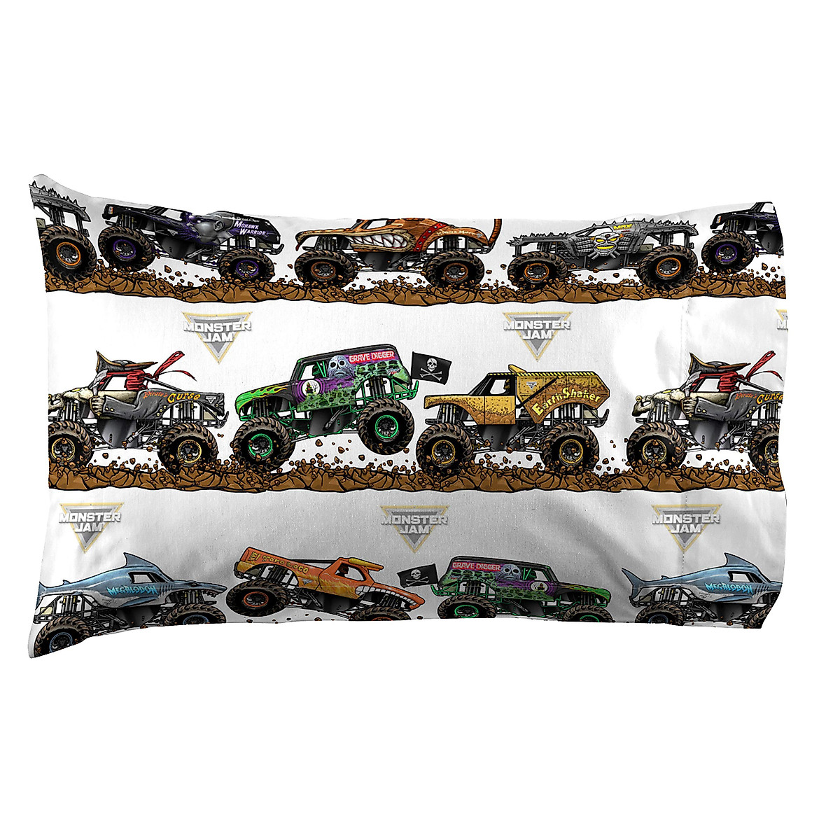 Jay Franco Monster Jam Tracks Twin Sheet Set - 3 Piece Set Super Soft and Cozy Kid’s Bedding Features Grave Digger & Megalodon - Fade Resistant Microfiber Sheets