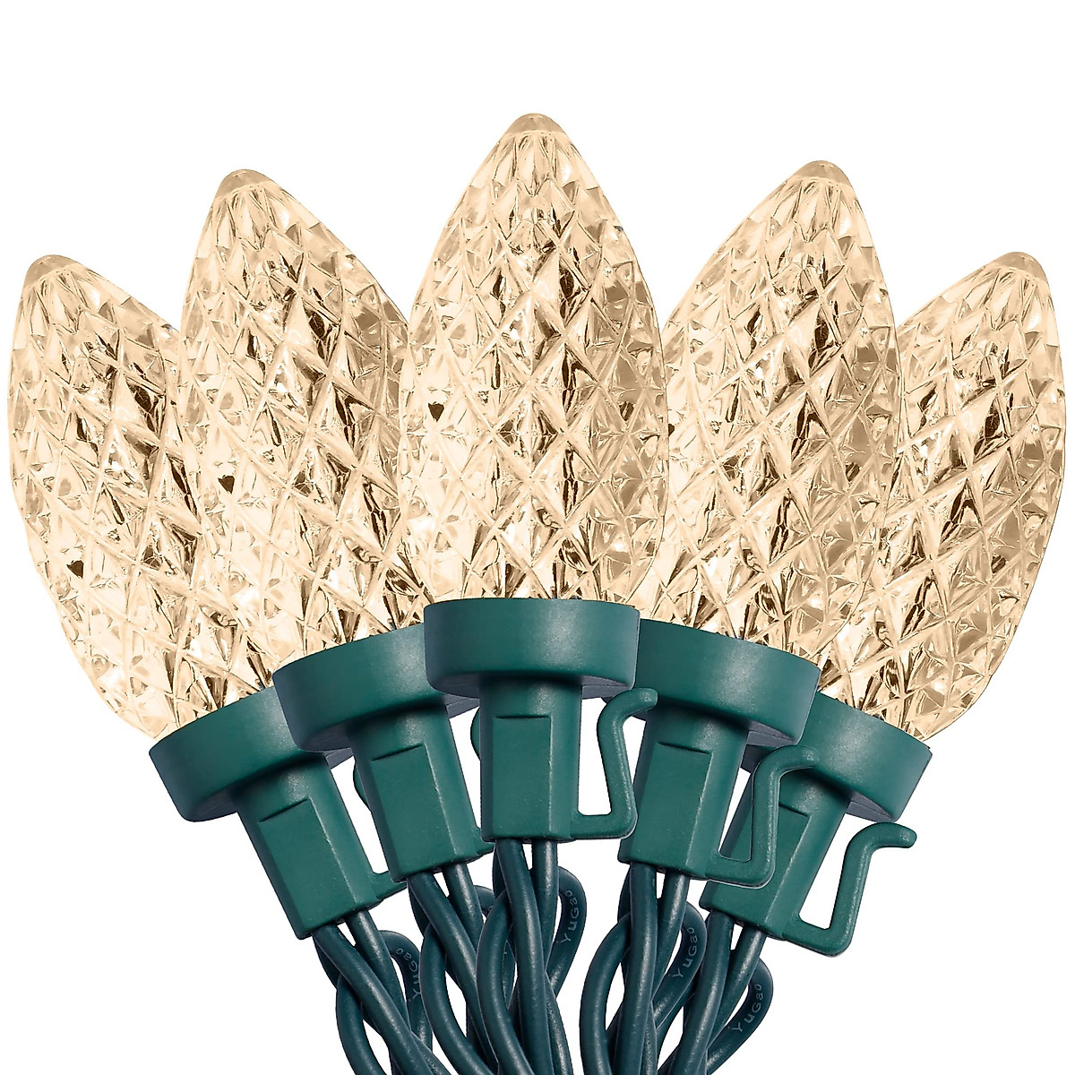 C9 Christmas Lights, 50 LEDs 24.5 FT Faceted String Lights Connectable Commercial Grade Indoor Outdoor, 120V UL Certified Xmas Strawberry Tree Light Strand for Garden Patio Parties, Warm White