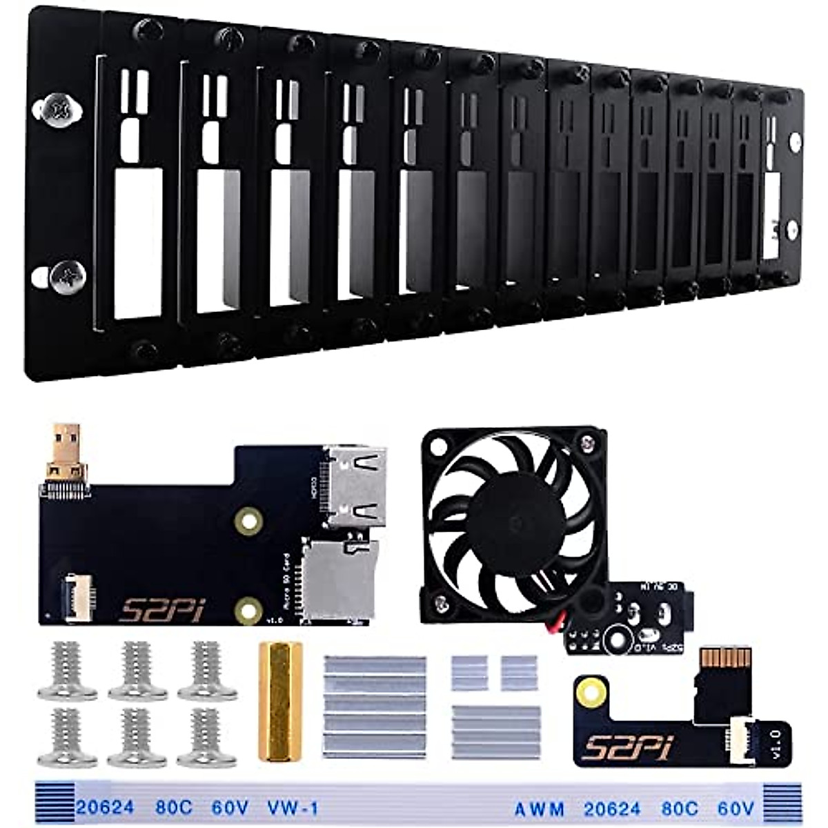 GeeekPi 19 inch 3U Rack Mount for Raspberry Pi 4B, 19" Server Mount Supports 1-14 Units with Pi Fans, Aluminum Heatsinks, Micro HDMI to HDMI Boards, TF Card to FPC Boards for Raspberry Pi 4B