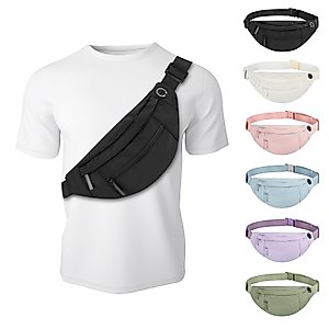 Viqueen Fashion Large Fanny Waist Pack Crossbody Belt Bag for Women and Men,Lightweight Bag with Zipper and Pockets,Water Resistant,Hands Free Phone Carrying,for Running,Sports(Black)