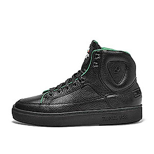 TRAVEL FOX Men's Jay Black/Green Nappa Leather Round Toe Lace-Up High-Top Sneakers 9.5 US
