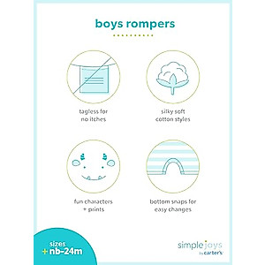 Simple Joys by Carter's Baby Boys' 3-Pack Rompers, Green Dinosaur/Navy Stripe/Yellow Stripe, 3-6 Months