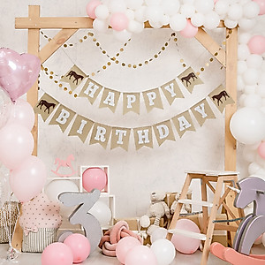 Horse Birthday Decorations – Happy Birthday Burlap Banner – Felt Horse Garland and Pennant Banner – Horse Party Supplies