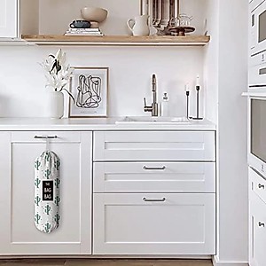 DINGWEN Cactus Pattern Grocery Bag Storage Holder, Wall Mount Free Adjustment with Drawstring, Washable Canvas Plastic Bag Organizer, Grocery Bag Storage Dispenser ​for Home Kitchen, 23x9 inch