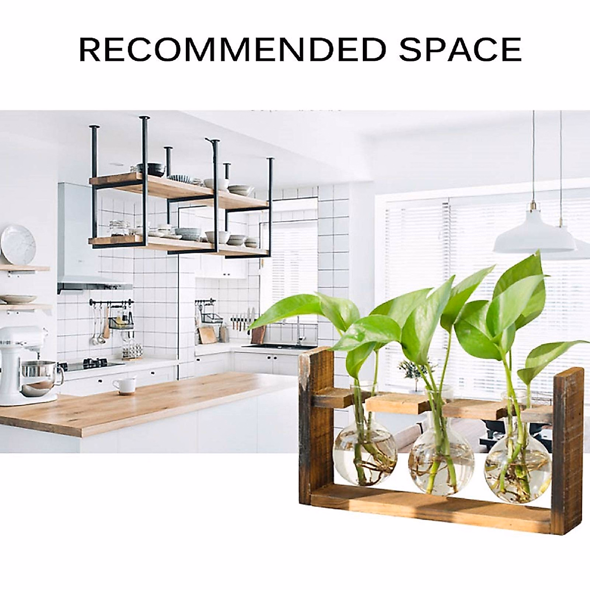 Kingbuy Plant Propagation Station Glass Terrarium Planter Flower Vase with Retro Solid Wooden Stand for Home Kitchen Indoor Garden Wedding Desktop Decor, 3 Bulb Vase