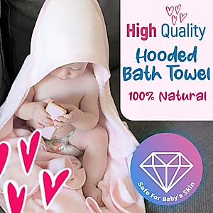 FOREVERPURE Baby Towels with Hood Newborn Gift Set - Gentle & Soft Baby Bath Towels Hooded w/Washcloths, Mittens, Brush, & Ultra Soft Security Blanket, Infant Hooded Towels for Baby Girl & Boy, Pink