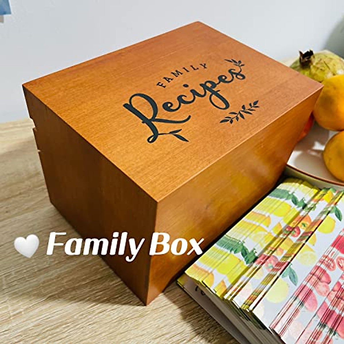 Lumicook Wood Recipe Box – with 120 4x6 inch Cards and 7 Dividers – Eco Friendly Light Brown Bamboo Wood Recipe Holder – Gift for Mom, Women, Wedding, Christmas