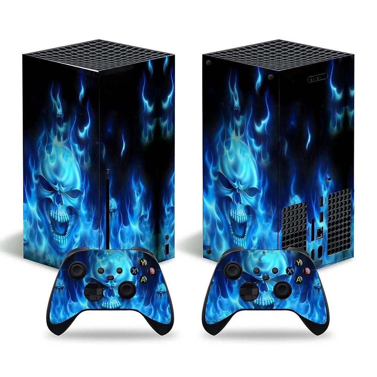 FOTTCZ Vinyl Skin for Xbox Series X Console & Controllers Only, Sticker Decorate and Protect Equipment Surface - Blue Fire Evil Spirit