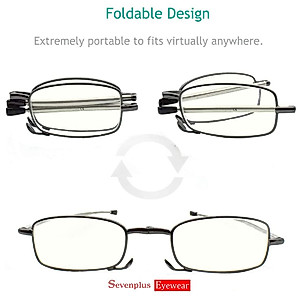 sevenplus 2 Pack Reading Glasses Blue Light Blocking, Anti UV Glare, Foldable Computer Spring Hinge Readers for Women Man 1.5X