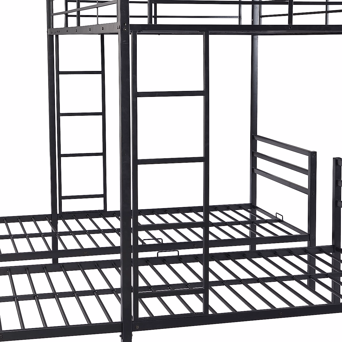 Triple Bunk Bed for 3, Full Over Twin&Twin Bunk Bed with Built-in Shelf, Ladder and Full-Length Guardrails, Heavy Duty Metal Triple Bunk Beds for Kids, Boys, Girls, Teens & Adults