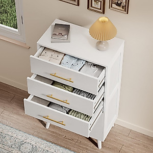 Aiho 5 Drawer Dresser for Bedroom, Tall Chest of Drawers with Metal Handles, Wood Storage Organizer Dresser Nursery Dresser, for Living Room/Hallway/Entryway, White