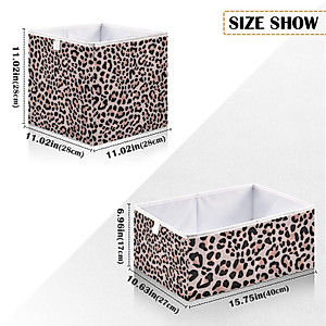Pink Leopard Print Cheetah Basket Cube Storage Bins Fabric Storage Baskets Collapsible Decorative Storage Box with Handles Organizer Bag for Shelf Closet Toy Gift 15 x 11 x 7