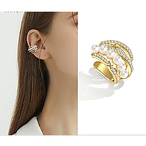 MOEPAPA Pearl Ear Cuff Earrings for Women 14K Gold Ear Cuffs for Non Pierced Ears Cartilage Earrings