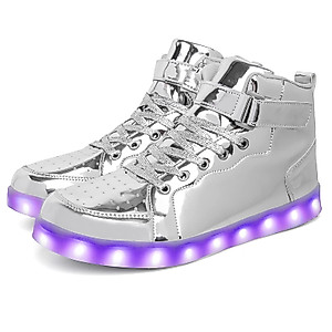 LED Light Up Shoes High-top Flashing Dancing Sports Shoes for Women Men Gift with USB Charging Glowing Luminous Fashion Sneakers Silver