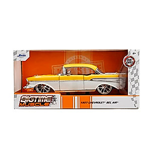 Jada Toys Big Time Muscle 1:24 1957 Chevy Bel-Air Die-cast Car Yellow, Toys for Kids and Adults