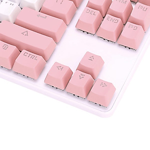 ASHATA Mechanical Keyboard 87 Keys, Cute USB Gaming Keyboard, Small Backlight Keyboard, Blue Switch Mixed Light Mechanical Keyboard for PC Laptop Desktop (Pink White)