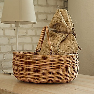 Wicker Picnic Baskets with Handles.Kingwillow. (Natural)
