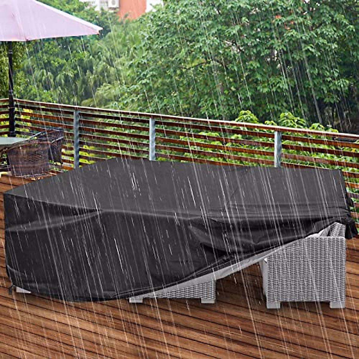 ANKIBER Patio Furniture Set Covers Waterproof , 600D Outdoor Rectangular Anti-UV Sofa Loveseat Couch Covers, Black Heavy Duty Chair Table Protection Covers (124"X71"X29")