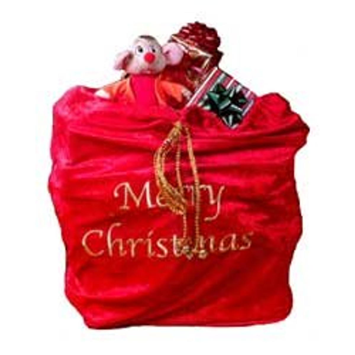 ARAD Large Velvet Embroidered Merry Christmas Santa Present Sack