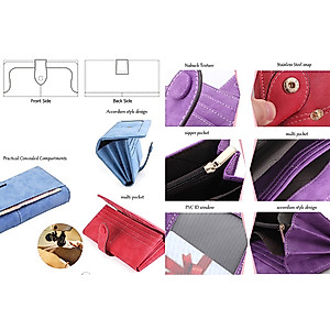 Cynure Women's Vegan Leather 17 Card Slots Card Holder Long Big Bifold Wallet,Navy