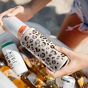 TILUCK Skinny Can Cooler for Slim Beer & Hard Seltzer, Stainless Steel, Doucle-Walled Stainless Steel Insulated Slim Cans, Standard 12 oz (Leopard Print)