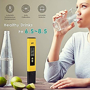 Digital PH Meter, WECHIC 0.01 PH High Accuracy Water Quality Tester with 0-14 PH Measurement Range for Household Drinking, Pool and Aquarium Water PH Tester Design with ATC (Yellow)