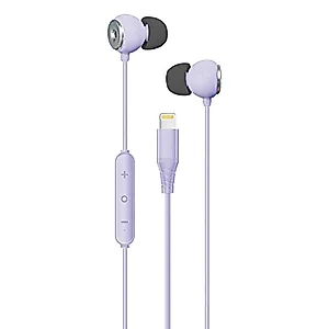 Realm Lightning Earbuds for iPhone, Apple MFi Certified Headphones, in-Ear Headphones with Built-in Microphone, Hands-Free Calling and Track Controls, Purple