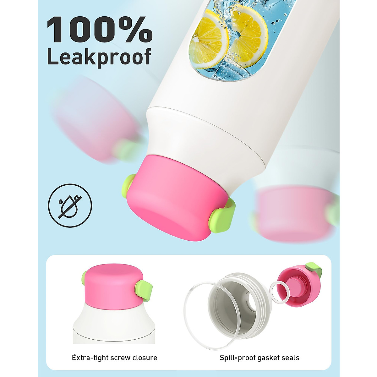 TOURIT 20 oz Insulated Water Bottle, Stainless Steel Water Bottles With Ice Strainer, Double-Wall Thermos Water Bottle, BPA Free Leakproof Thermos Bottle for Sports and Travel, Violet Mist