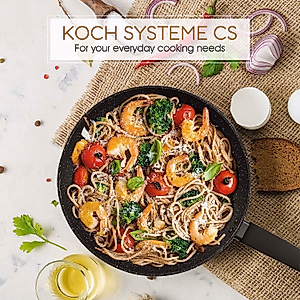 KOCH SYSTEME CS CSK 11+12in Nonstick Frying Pan Sets With Glass Lids-Cookware Sets With Stone-Derived Ultra Nonstick Coating,100% PFOA&APEO Free,Induction Available Frying Skillets,Wok Pans,4PC,Black