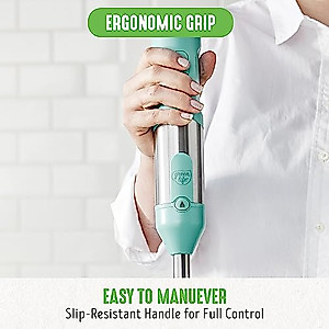 GreenLife 500-Watt Immersion Electric Handheld Stick Blender with Stainless Steel Blades, Whisk, Frother, Measuring Cup and Lid, Soups, Puree, Cake, Multi-Speed Control, Portable, Turquoise