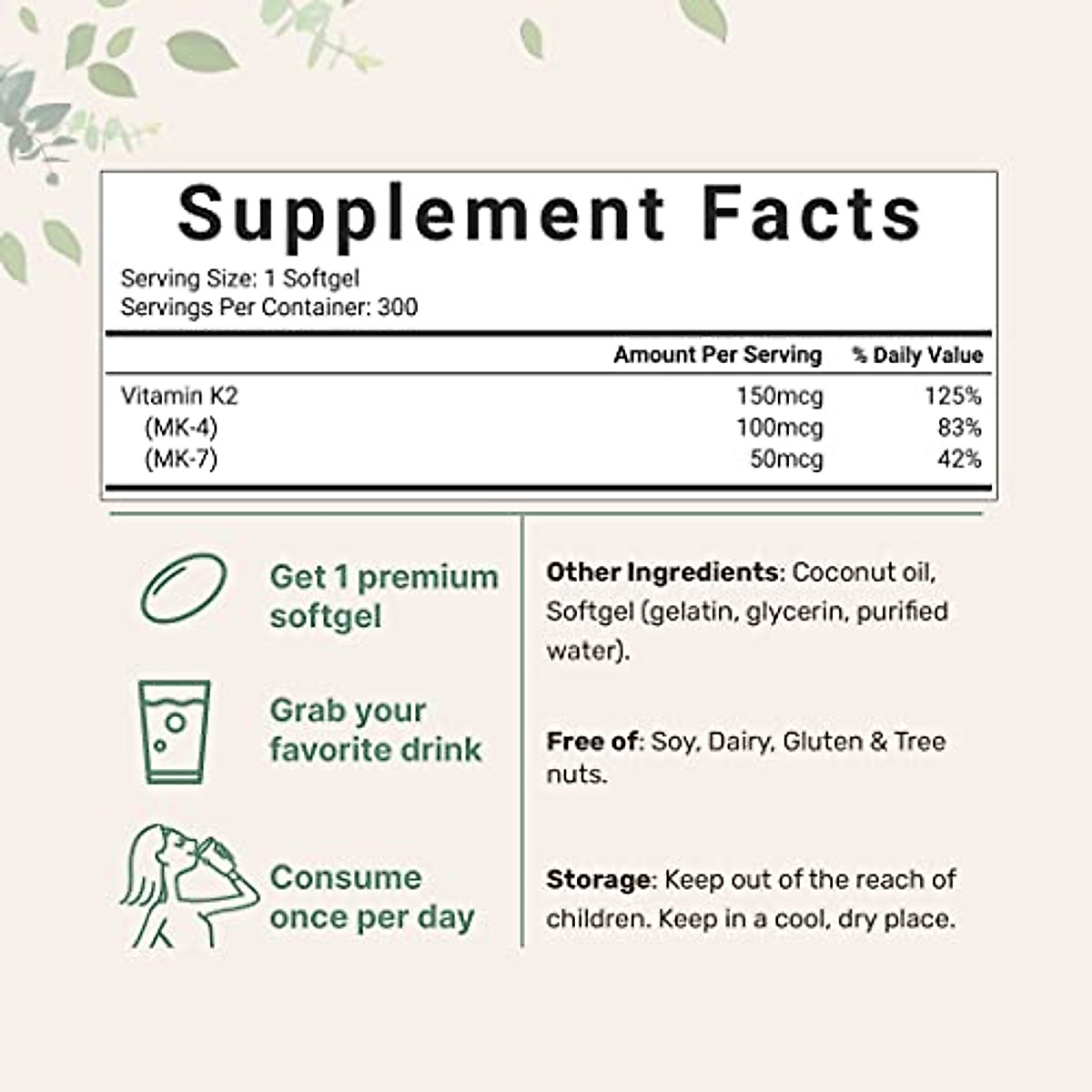 Micro Ingredients Full Spectrum Vitamin K2 MK-4 + MK-7 Supplement, 150 mcg, 300 Coconut Oil Softgles | Easily Absorbed, Active Menaquinone Complex | Immune, Joint, & Heart Support | Non-GMO