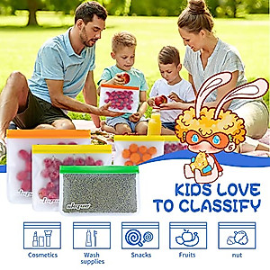 12 Pack Flat Ziplock Reusable Sandwich Snack Bags for Kids - 0.6mm EX-Thick BPA PHT PVC HM LaTeX Free, Odorless, PreClean, Leakproof (4 Gallon 4 Snack 4 Sandwich Bags) Silicone Food Storage Bags