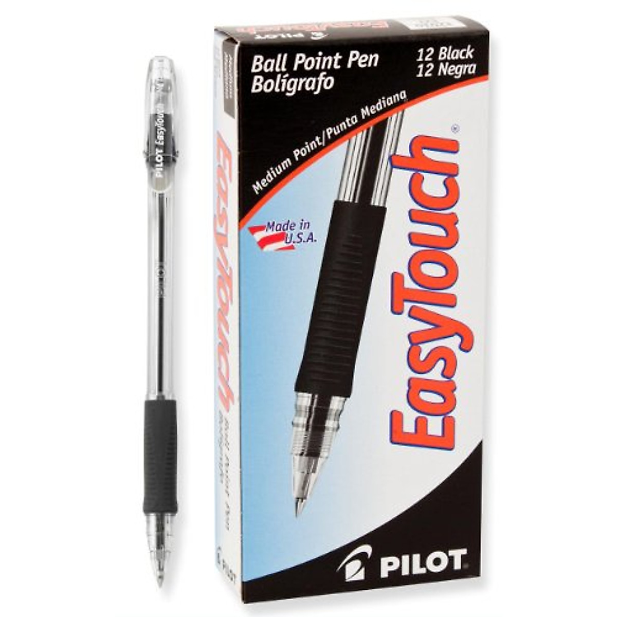 Pilot EasyTouch Ball Point Stick Pens, Medium Point, Black Ink, Dozen Box (32010)
