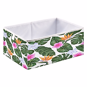 Burbuja Hawaiian Floral Palm Leaf Storage Cubes Fabric Storage Bins Foldable Closet Organizer Basket with Handle, 15.7x10.6x6.7 Inch