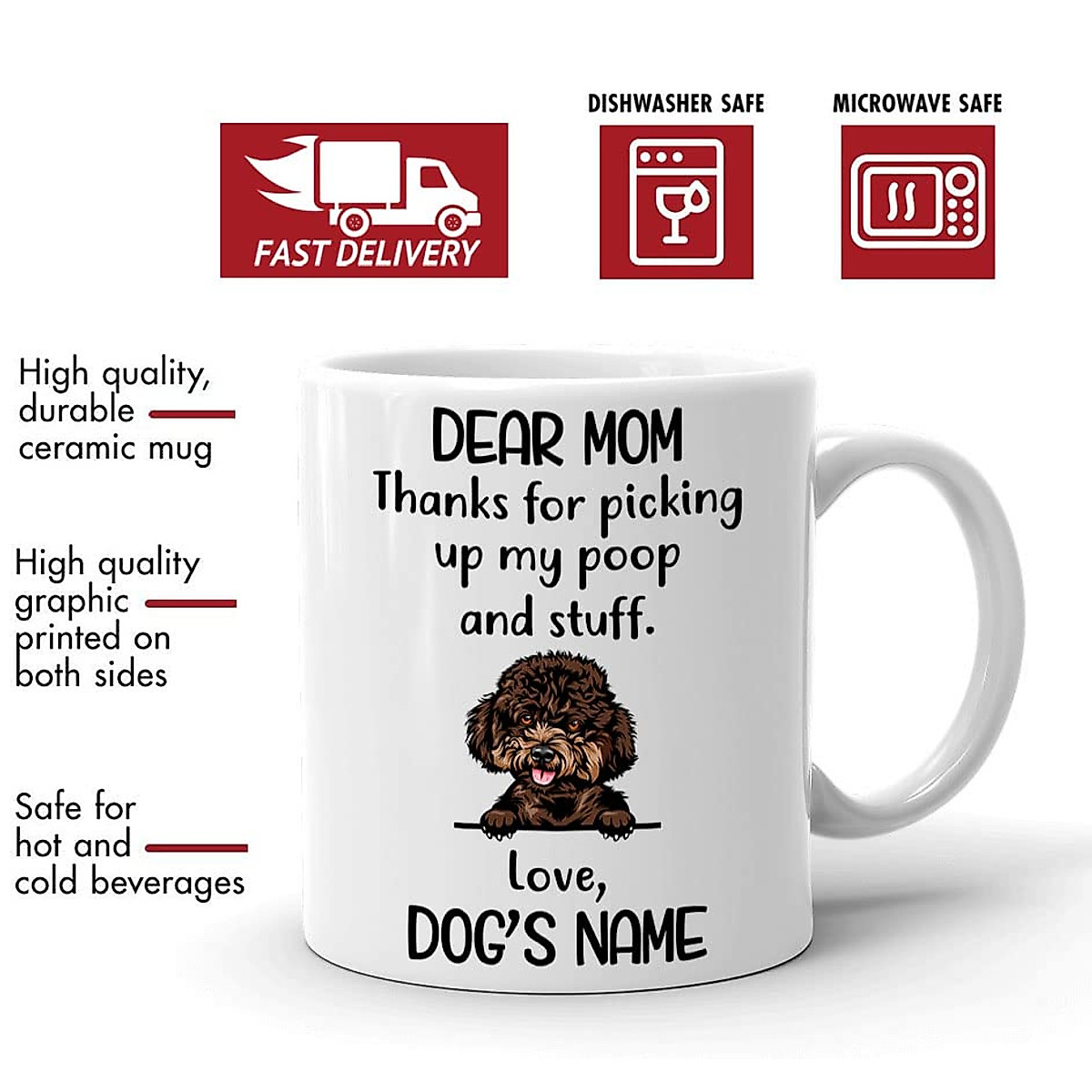 Personalized Miniature Poodle Coffee Mug, Custom Dog Name, Customized Gifts For Dog Mom, Mother's Day, Birthday Halloween Xmas Thanksgiving Gift For Dog Lovers Mugs