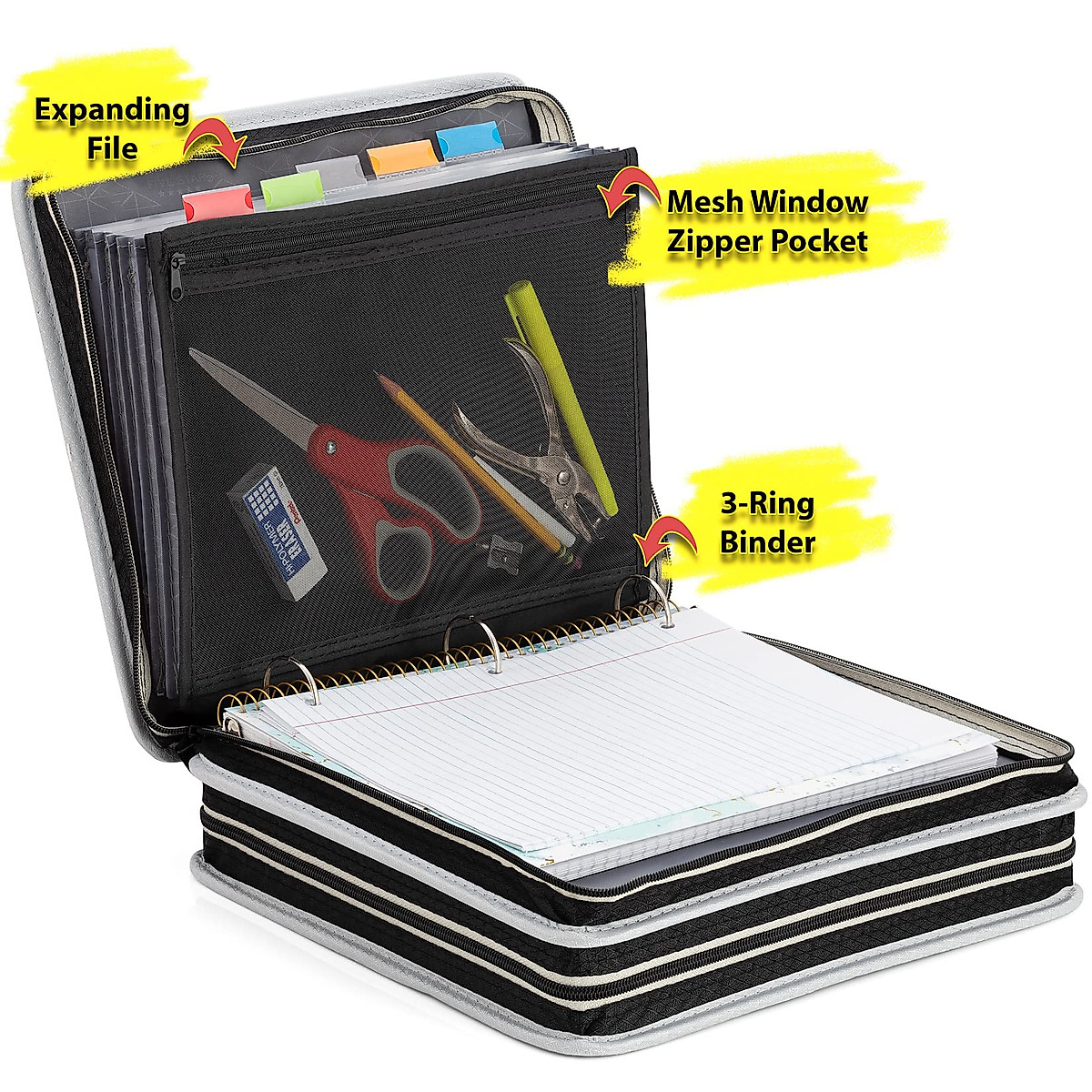 Five Star Binder - Zipper Binder 1 1/2" Inch 3-Ring Binder - Expansion Panel and Expanding File - Pack of 4