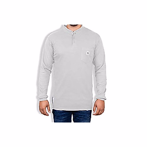 Fire Resistant Cotton Long Sleeve Henley – FR T-Shirt - Welding Shirt Light Grey