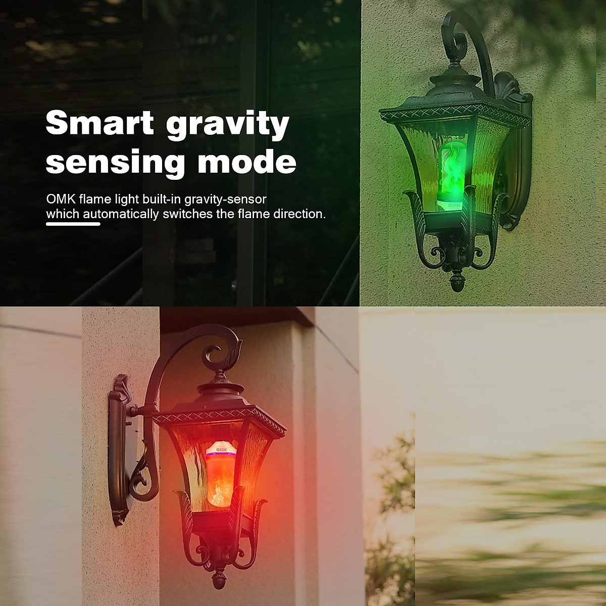 OMK - LED Christmas Decorations Flame Effect Light Bulbs - Upgraded 4 Modes Two-Tone Fire Simulated Lamps - Holiday/Christmas Gifts/Party/Indoor/Outdoor Decoration Lights (2Pack)