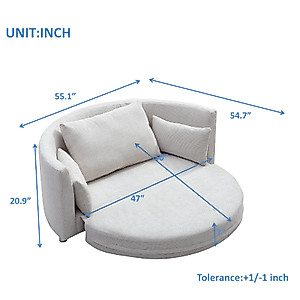 EXZLFA Oversized Round Foldable Sofa Sleeper Chair Bed， Fold Out Lazy Floor Recliner Convertible Two Layer Upholstered Wide Seat Couch with 3 Pillows for Living Room Bedroom Guest Room (Beige)
