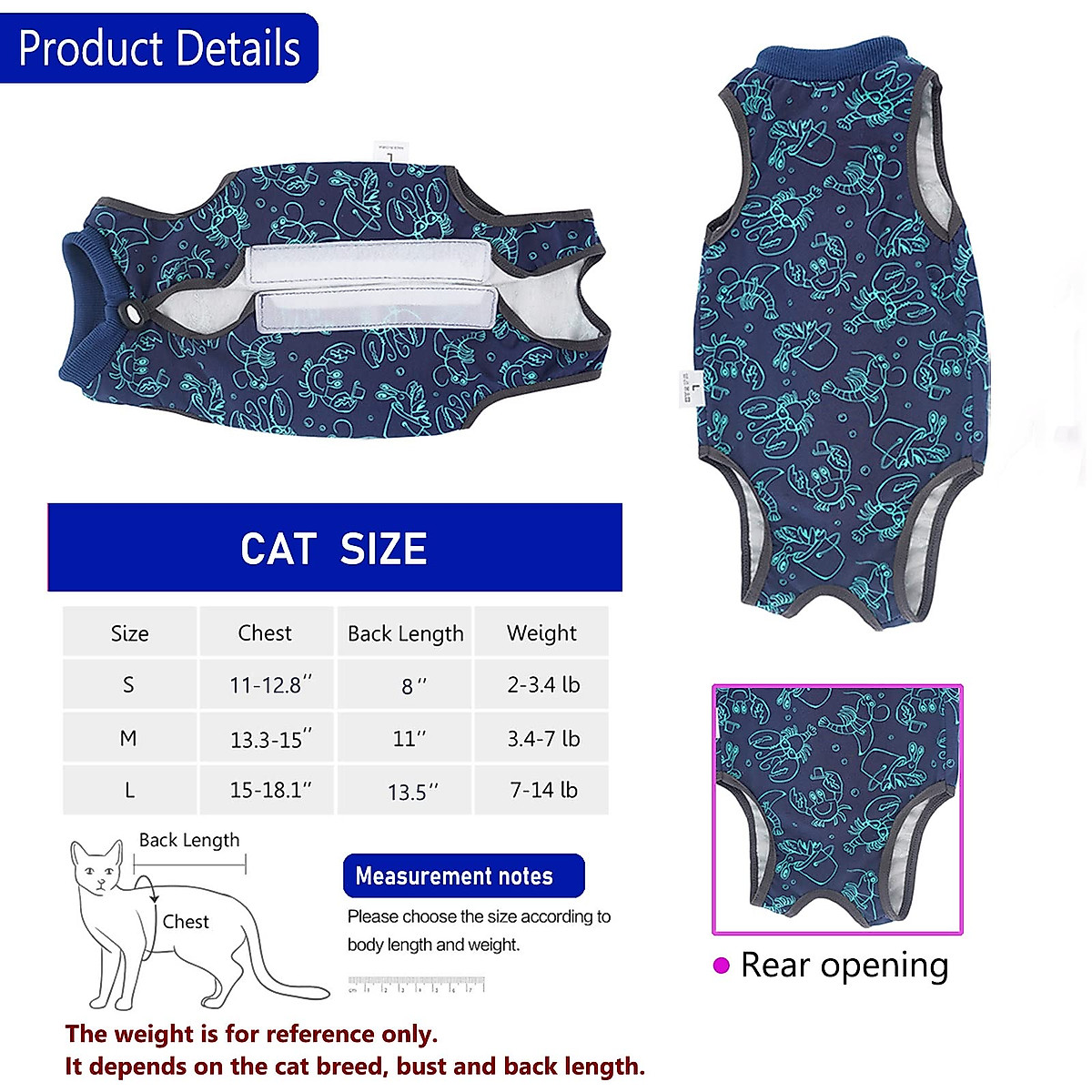 kzrfojy Cat After Surgery Recovery Suit / Onesie for Surgical Abdominal Wound Or Skin Diseases E-Collar Alternative Wear Cat Neutering Bodysuit Wear (Dark-Blue-M)