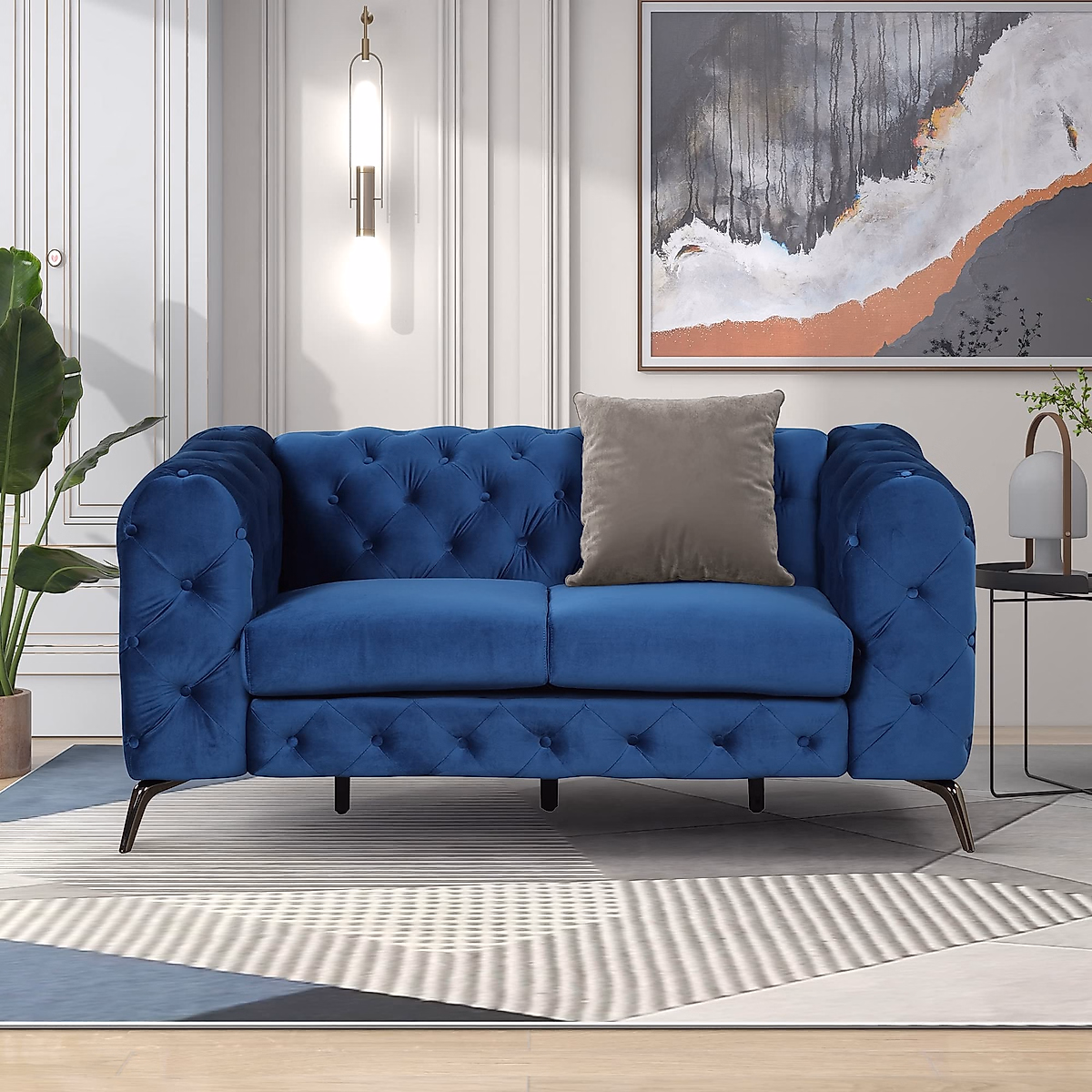 P PURLOVE Modern Loveseat Sofa with Sturdy Metal Legs, Velvet Upholstered Loveseat Sofa with Button Tufted Back, 2-Person Loveseat Sofa Couch for Living Room,Bedroom,or Small Space, Blue