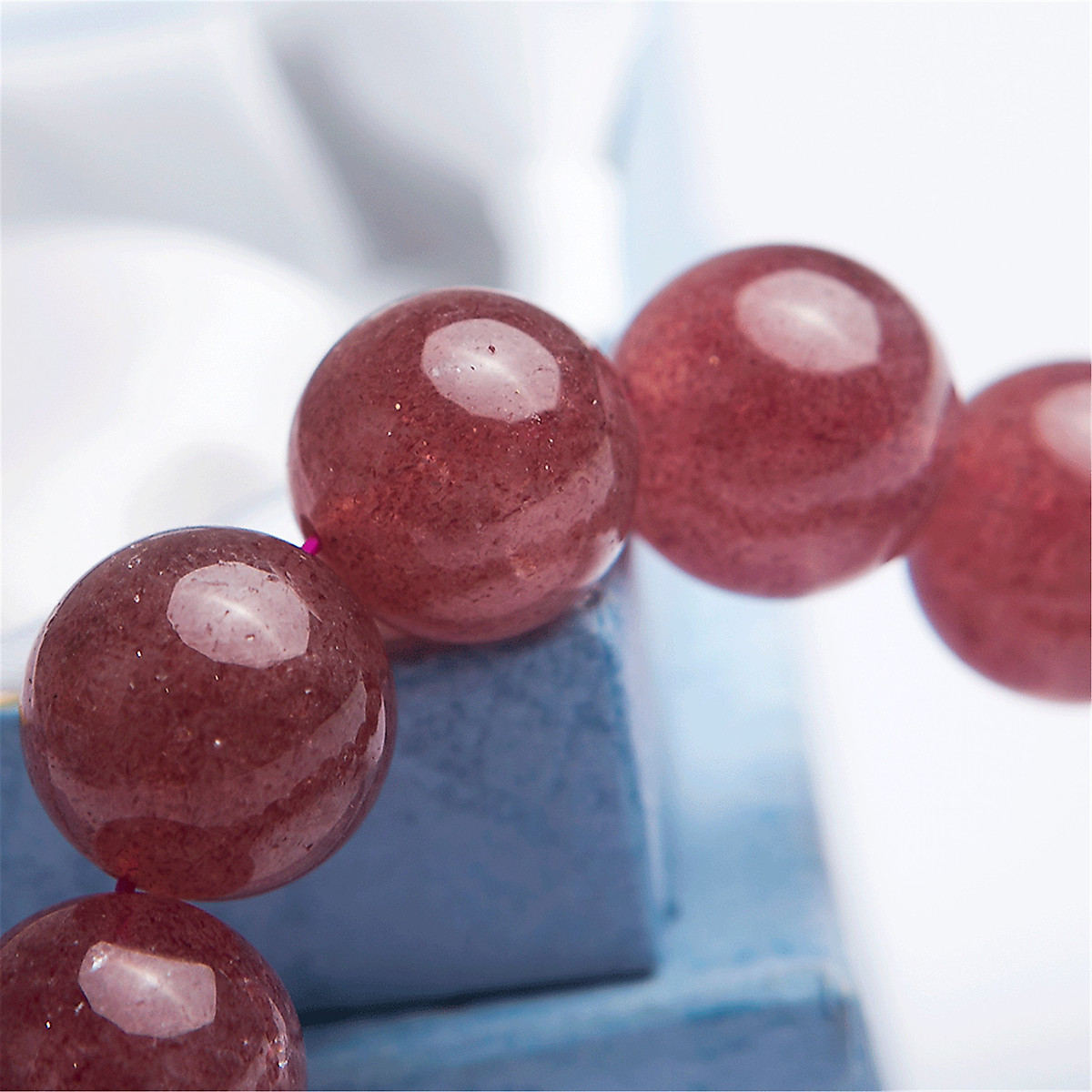 18mm Genuine Gemstone Bracelet Natural Strawberry Quartz Crystal Round Bead Jewelry