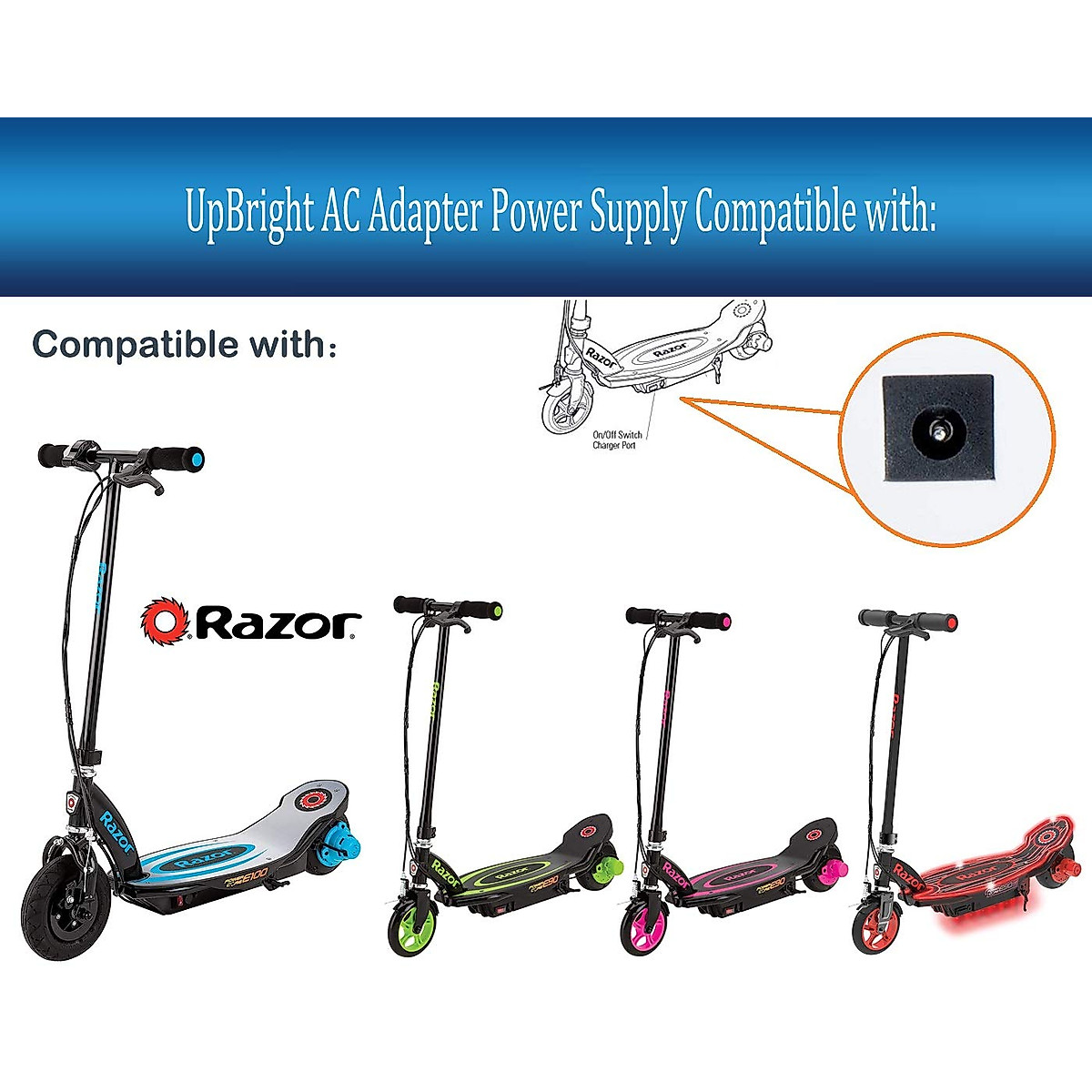 UpBright 12V AC Adapter Compatible with Razor Electric Power CORE E90 E95 90 Scooter ePunk XLR8R Avigo ExpertPower 12 Volt Battery HON-KWANG HK-AD-120U100-US Qili QL-09002B-B1201000H CD CP1210 Charger