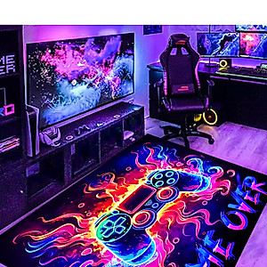 Manicer Neon Gaming Area Rug, Blacklight UV Reactive Game Controller Non-Slip Door Throw Rug Fluorescent Flannel Floor Mat Carpet, Glow in The Dark Play Mat for Bedroom, Playroom - 19.7" x 31.5"