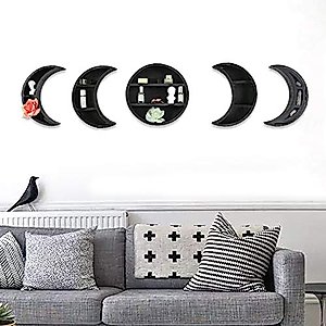 5 Pcs 10" Wall-Mounted Moon Phase Shelf Set, Solid Wood, Bed Sofa Wall Decor Storage Rack, Boho Moon Decors Crystal Display Shelf, Crescent Floating Shelves, Witch Gift